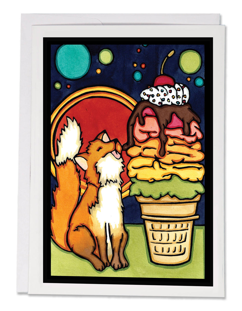 Greeting Card Fox & Ice Cream – Nourish Designs